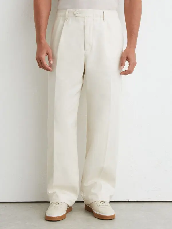 REISS Cotton Slub Pleated Relaxed-fit Trousers - Stone