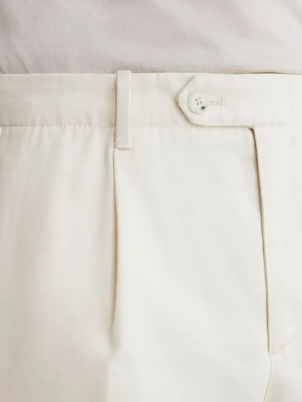 REISS Cotton Slub Pleated Relaxed-fit Trousers - Stone