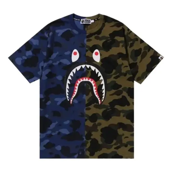 A BATHING APE Split Camo Shark T-shirt - Navy