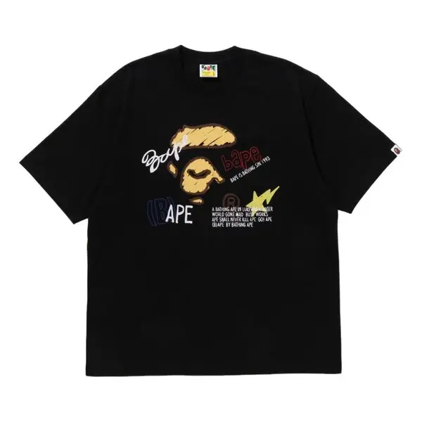 A BATHING APE Hand Draw Graphic Relaxed Fit Tee - Black