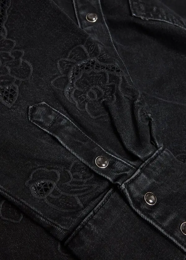 GANNI Embroidered Denim Shirt - Black