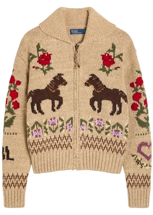 Polo Ralph Lauren Intarsia Cotton-blend Cardigan - Beige