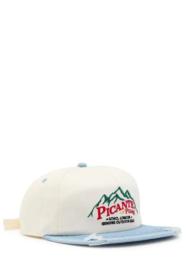 PICANTE Peaks Embroidered Cotton And Denim Cap - Cream