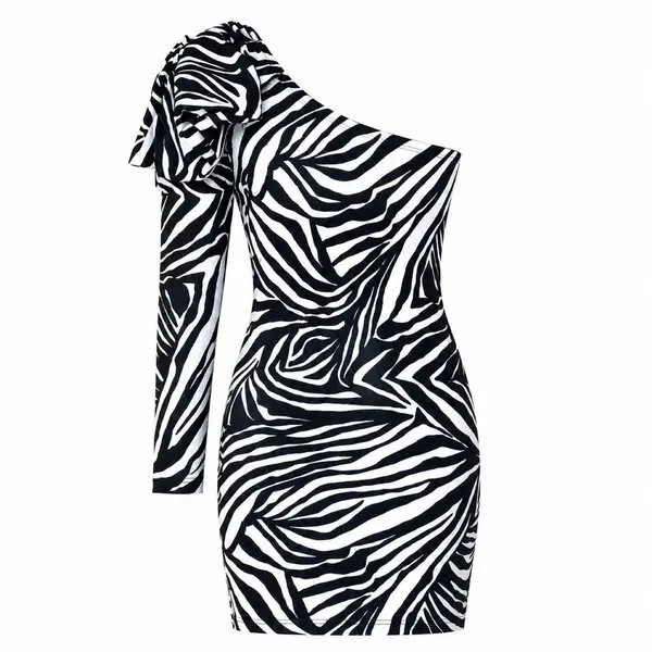 ROSIE BILLINGTON Zebra Print One Shoulder Bow Mini Dress