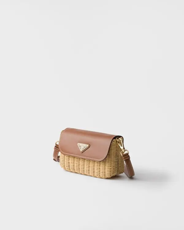 Prada Wicker And Leather Shoulder Bag