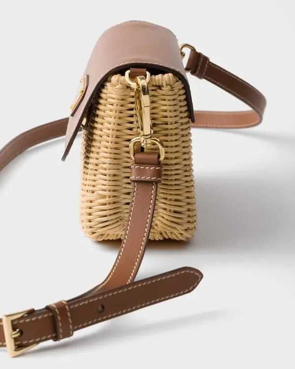 Prada Wicker And Leather Shoulder Bag