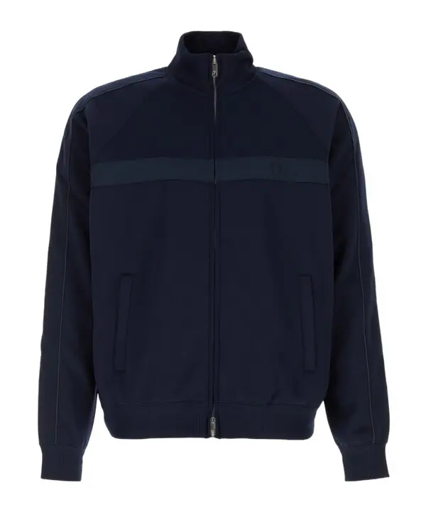 Dior Long-sleeved Zip-up Jacket With Logo Jacquard - Navy Blue