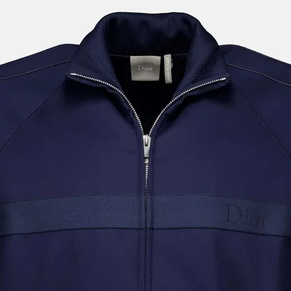 Dior Long-sleeved Zip-up Jacket With Logo Jacquard - Navy Blue