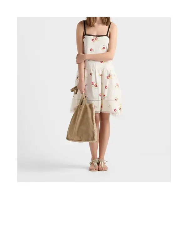 Prada Large Suede And Crochet Tote Bag