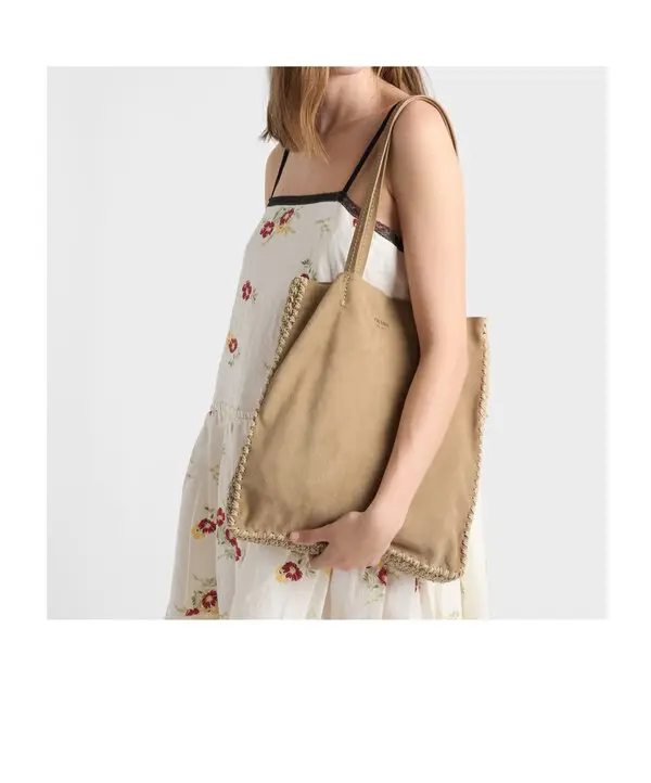 Prada Large Suede And Crochet Tote Bag