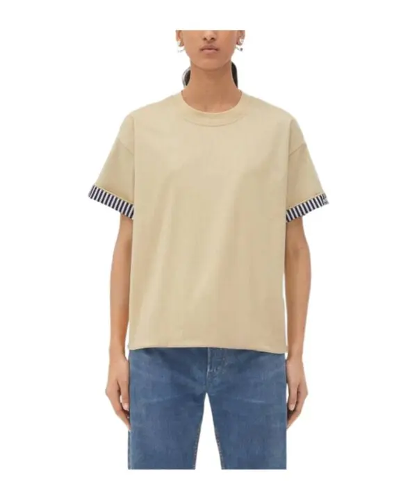 Bottega Veneta Crewneck Short-sleeved T-shirt With Contrasting Sleeves - Soapstone/blue/white