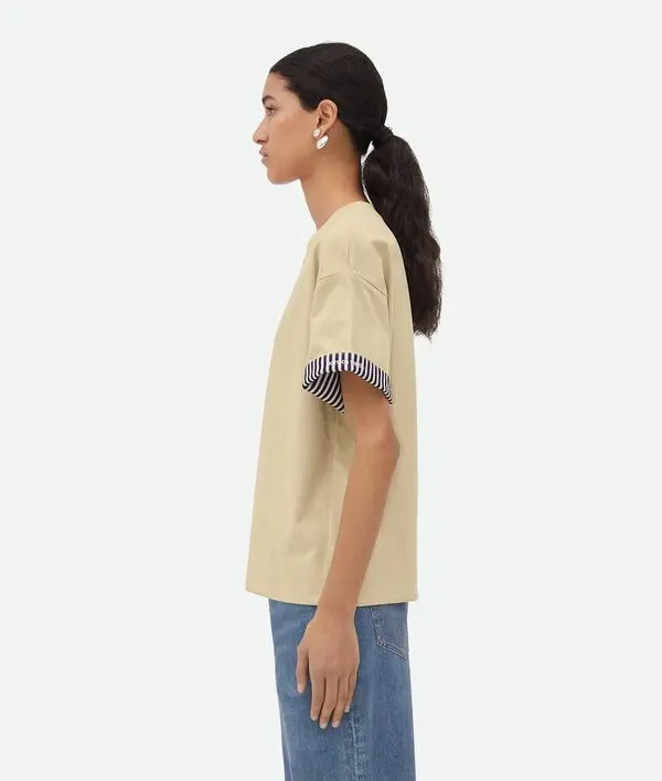 Bottega Veneta Crewneck Short-sleeved T-shirt With Contrasting Sleeves - Soapstone/blue/white
