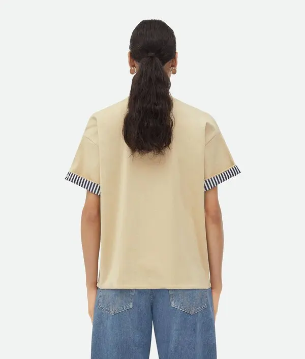 Bottega Veneta Crewneck Short-sleeved T-shirt With Contrasting Sleeves - Soapstone/blue/white