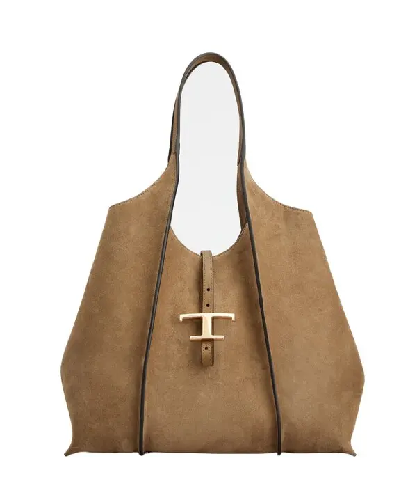 TOD'S T Timeless Shopping Bag In Suede Medium - Brown