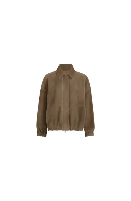 Brunello Cucinelli Couture Suede Outerwear Jacket With Shiny Zipper Pull