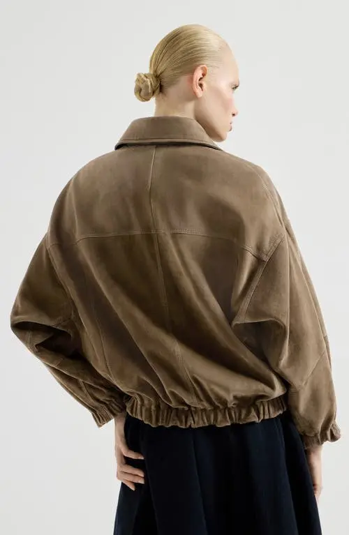 Brunello Cucinelli Couture Suede Outerwear Jacket With Shiny Zipper Pull