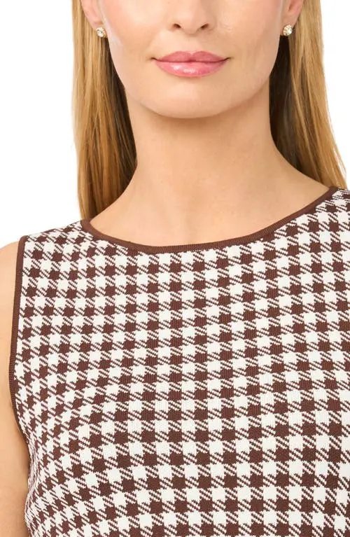 Halogen Sleeveless Boat Neck Houndstooth Midi Dress