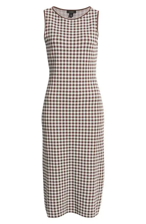 Halogen Sleeveless Boat Neck Houndstooth Midi Dress
