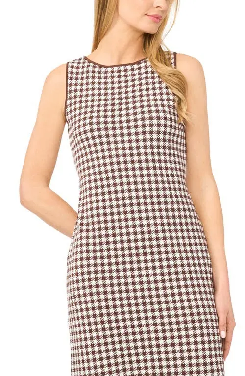 Halogen Sleeveless Boat Neck Houndstooth Midi Dress