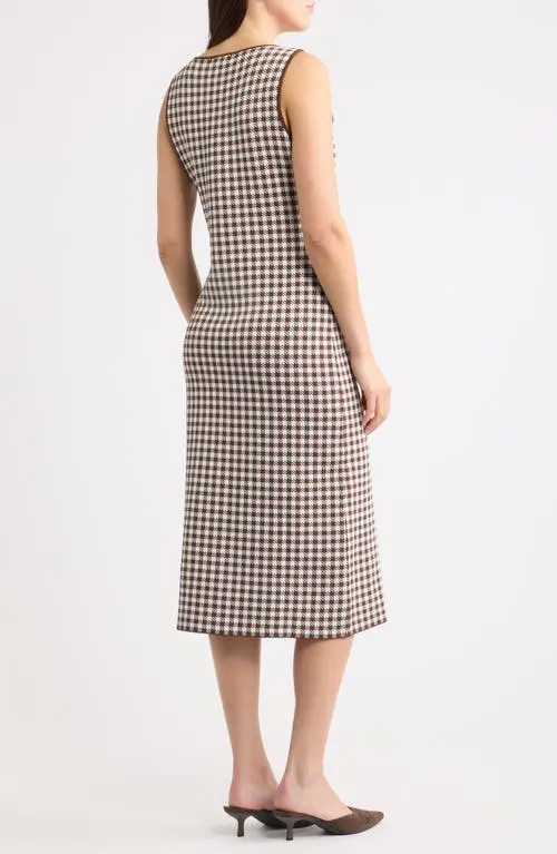 Halogen Sleeveless Boat Neck Houndstooth Midi Dress