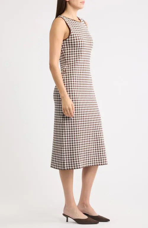 Halogen Sleeveless Boat Neck Houndstooth Midi Dress