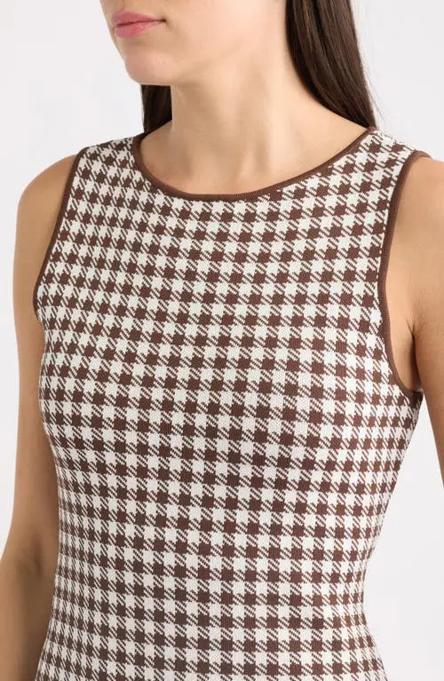 Halogen Sleeveless Boat Neck Houndstooth Midi Dress