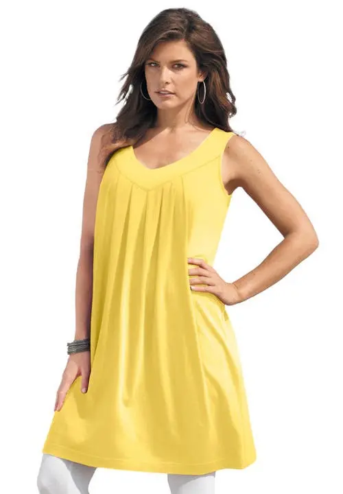 Roaman's Ultimate Pleated Tunic Tank - Lemon Mist