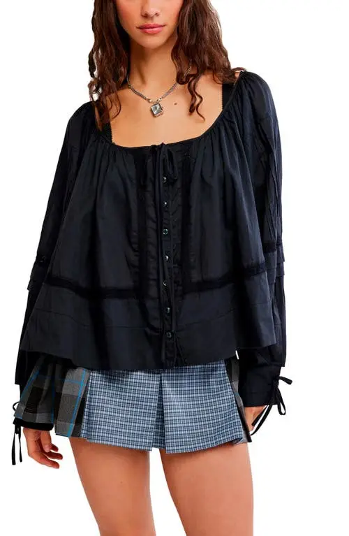 Free People La Lune Cotton Top - Black
