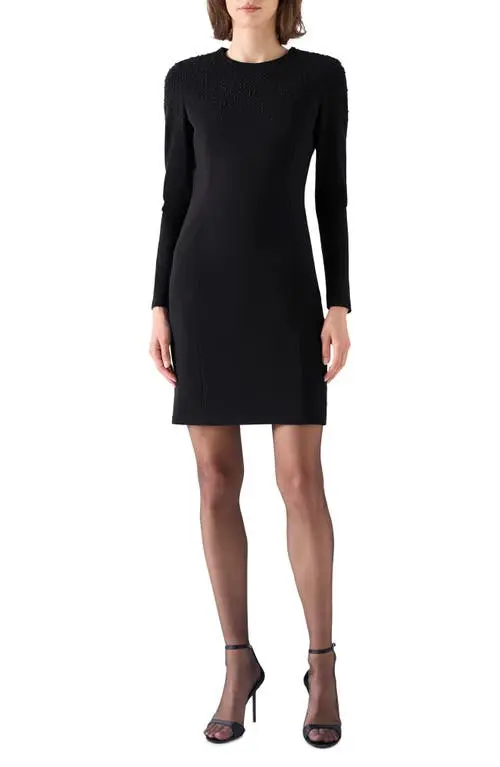 Akris Beaded Long Sleeve Stretch Sheath Dress - Black