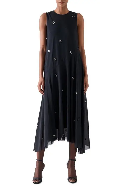 Akris Diamond Dice Mesh Midi Dress - Black