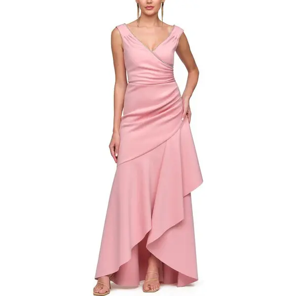 Js Collections Marla Diamante Trim High Low Gown - Warm Rose