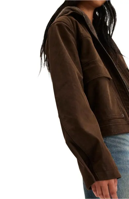Free People Faux Suede Zip-front Jacket - Chocolate Torte