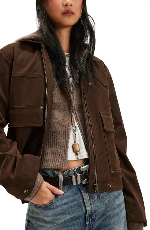 Free People Faux Suede Zip-front Jacket - Chocolate Torte