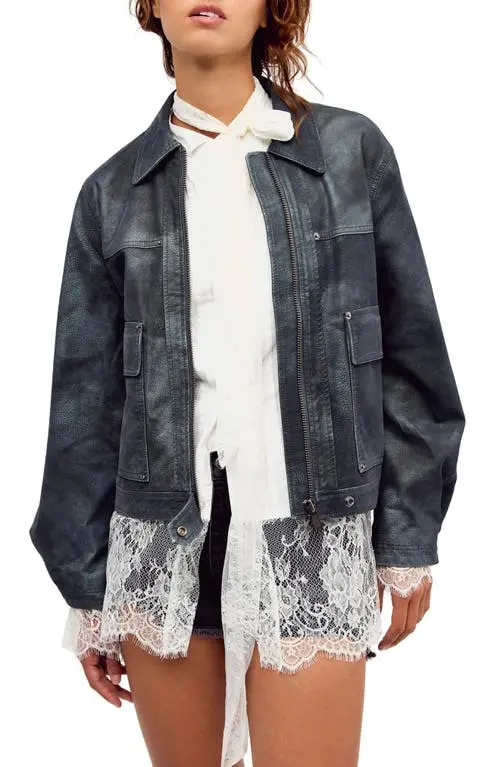Free People We The Free Faux Suede Utility Jacket - Navy Wave