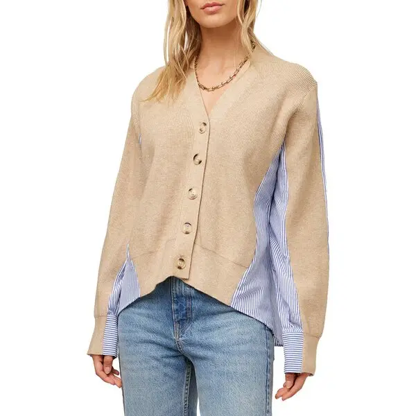 Fifteen Twenty Celine Mixed Media Cardigan - Oatmeal