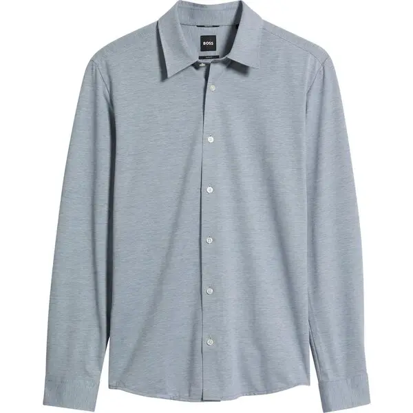 BOSS Roan Slim Fit Performance Button-up Shirt - Blue Grey
