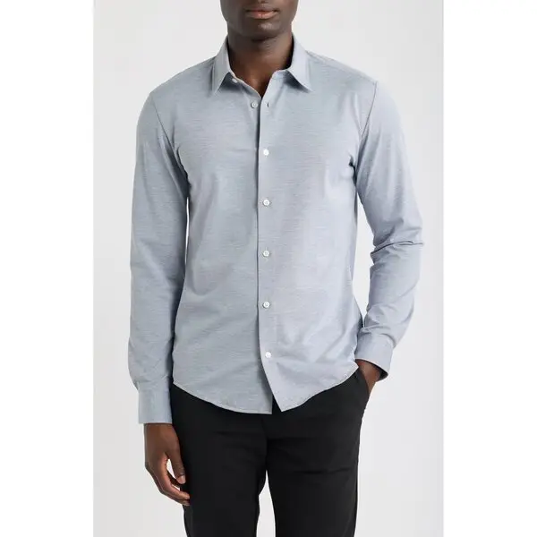 BOSS Roan Slim Fit Performance Button-up Shirt - Blue Grey