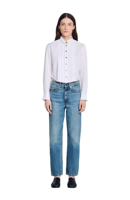 Sandro Pleated Shirt With Origami Collar