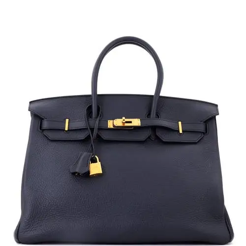 Hermès Birkin Handbag Clemence With Gold Hardware 35 - Blue