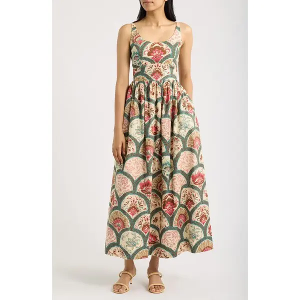 CECE DUPRAZ Sleeveless Printed Midi Dress - Cream Multi