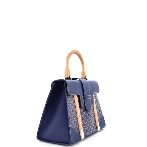 Goyard Saigon Top Handle Bag Coated Canvas With Leather Mm - Blue