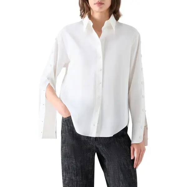 Akris Split Sleeve Cotton Poplin Button-up Shirt - Cream