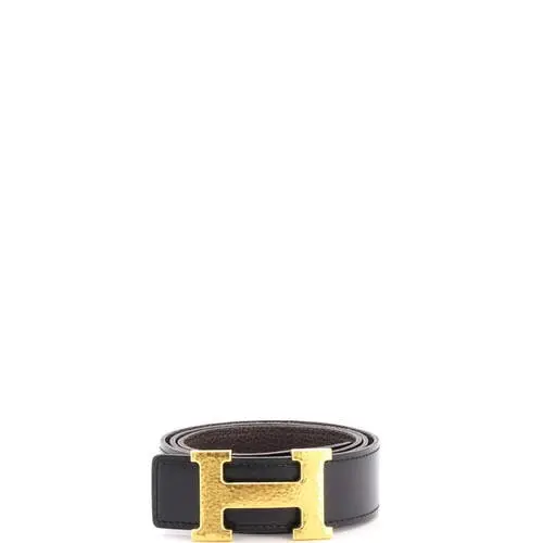 Hermès Constance Martelee H Reversible Belt Leather With Hammered Hardware Medium - Black