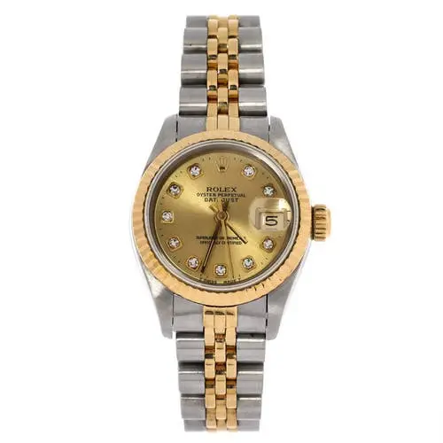 ROLEX Oyster Perpetual Datejust Automatic Watch Stainless Steel And Yellow Gold With Diamond Markers 26 - Metallic Silver