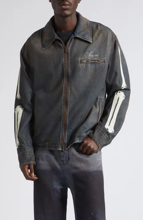 Amiri Embellished Bone Denim Jacket - Dark Dust