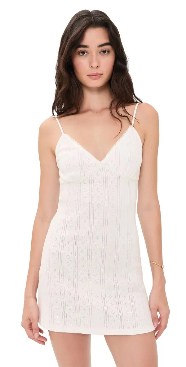 Good American The Pointelle Mini Dress - White001
