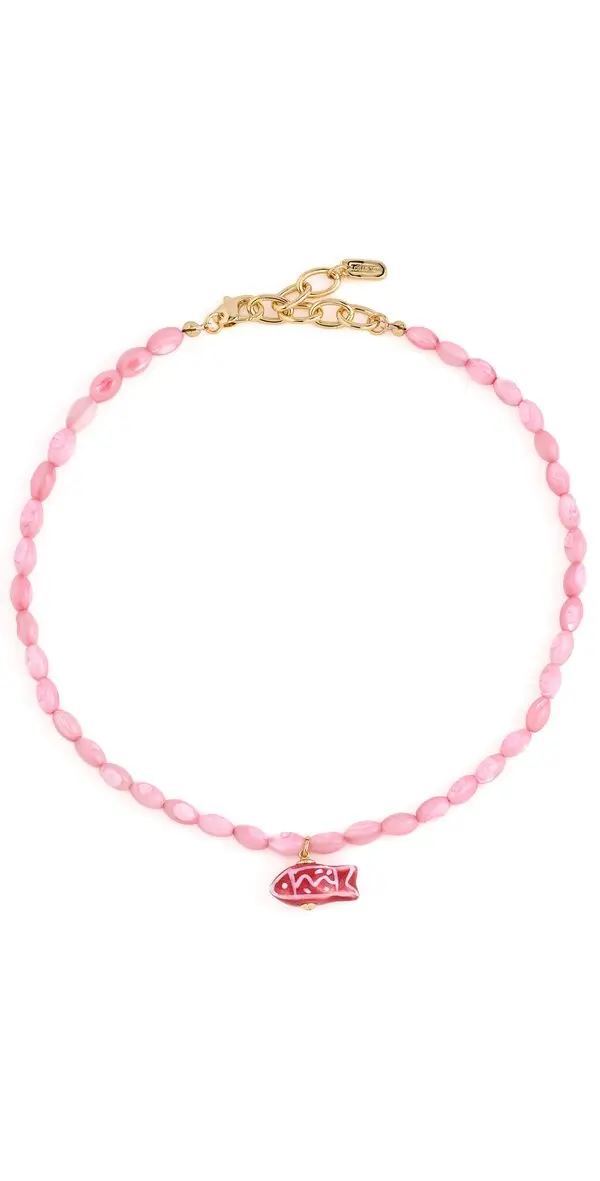 LOGAN TAY Cotton Candy Beaded Fish Necklace - Pink