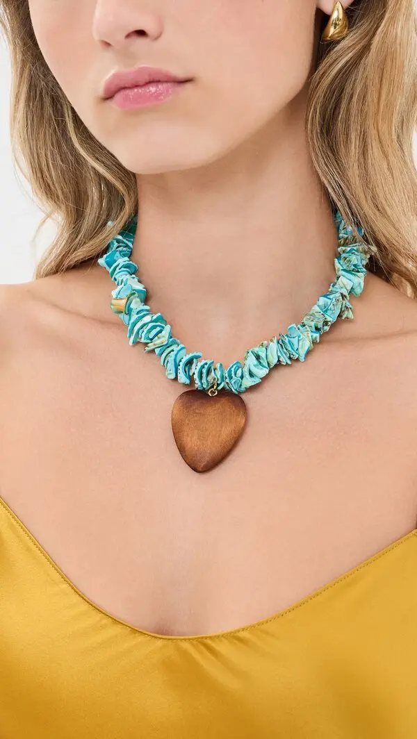 LOGAN TAY Beaded Wooden Heart Necklace