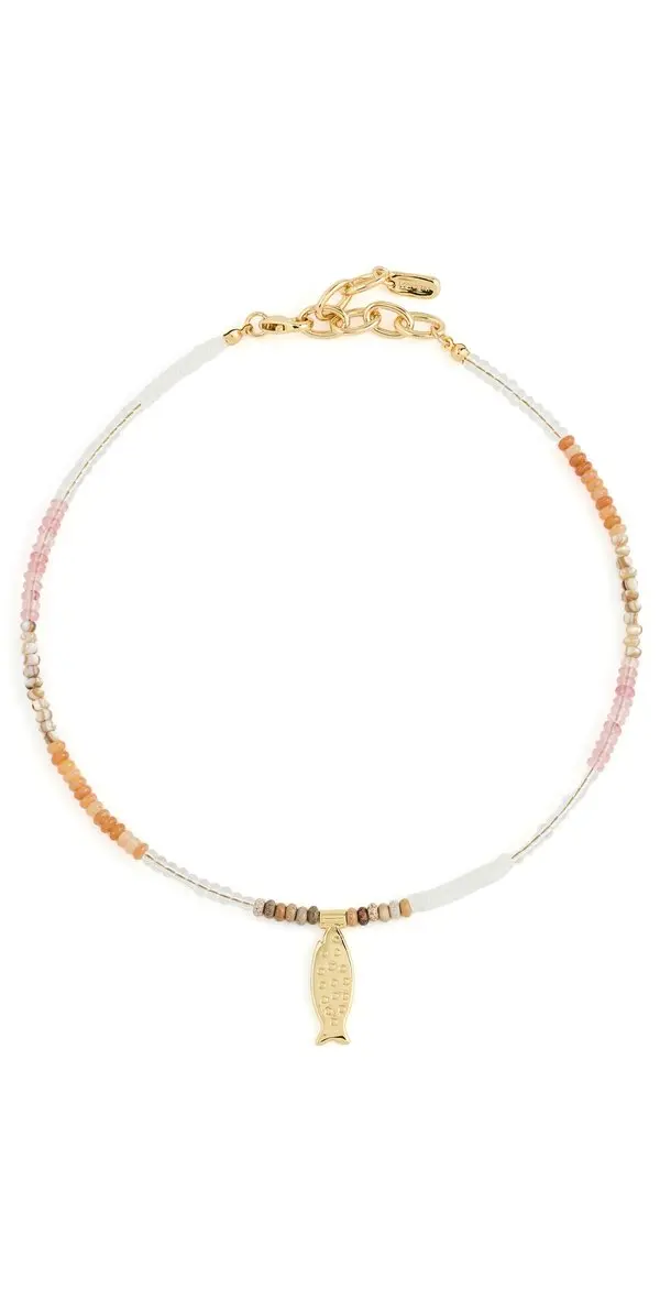 LOGAN TAY Beaded Gold Fish Necklace - Pink