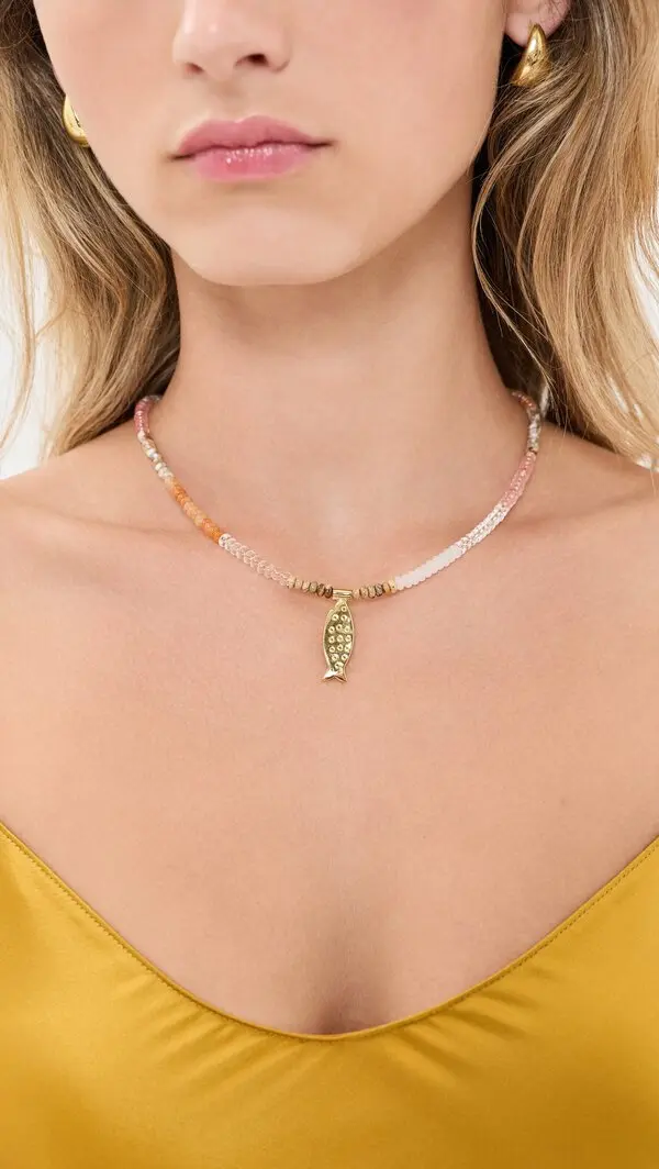 LOGAN TAY Beaded Gold Fish Necklace